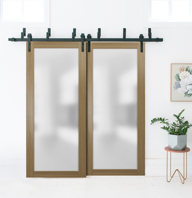 Closet Frosted Glass Barn Bypass Doors | Planum 2102 Black Matte, 72" x ...