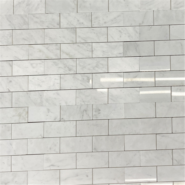 2x4 Brick Offset Statuary White Marble Subway Mosaic Tile Polished, 1 sheet, 2 inch|4 inch ...