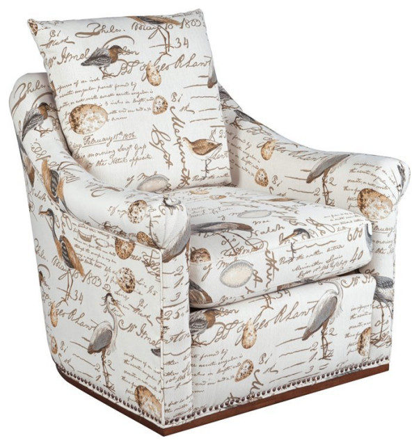 Sunset Trading Birdscript Rolled Arms/Nailhead Trim Fabric Swivel Chair ...