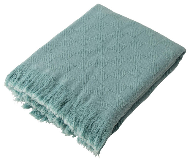 Olive Green Checked Cotton Woven Throw - Contemporary - Throws - by ...