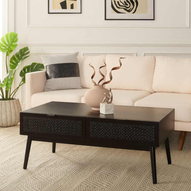 Modern Coffee Table, Large Top and 2 Storage Drawers with Rattan Front ...