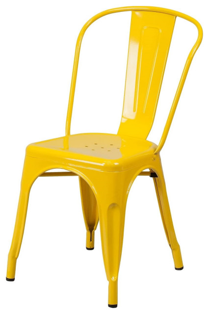 Set of 4 Yellow Stackable Metal Chairs with Ergonomic Curved Back ...