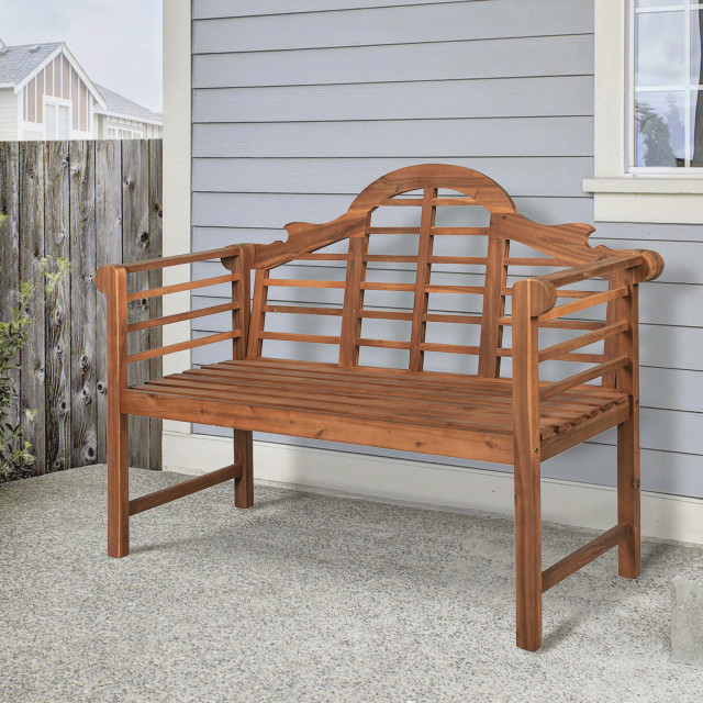 Lutyens 51.2" 3-Seat Arched Acacia Wood Outdoor Garden Patio Bench ...