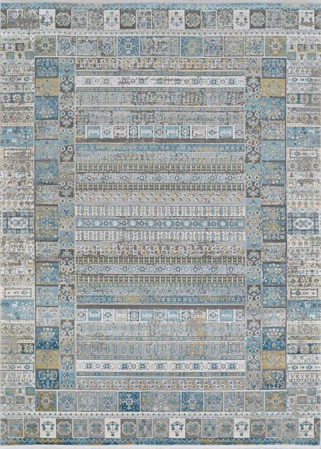 Couristan Siena Tessera Blue-Gold-Steel Rug 5'3"x7'2" - Southwestern ...