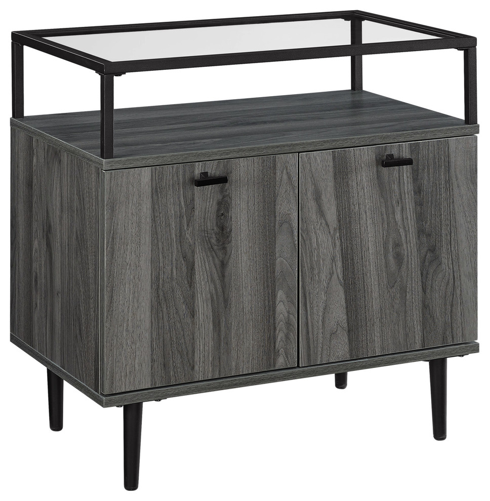 Modern Glass Top 2-Door Side Table, Slate Gray - Midcentury - Side ...
