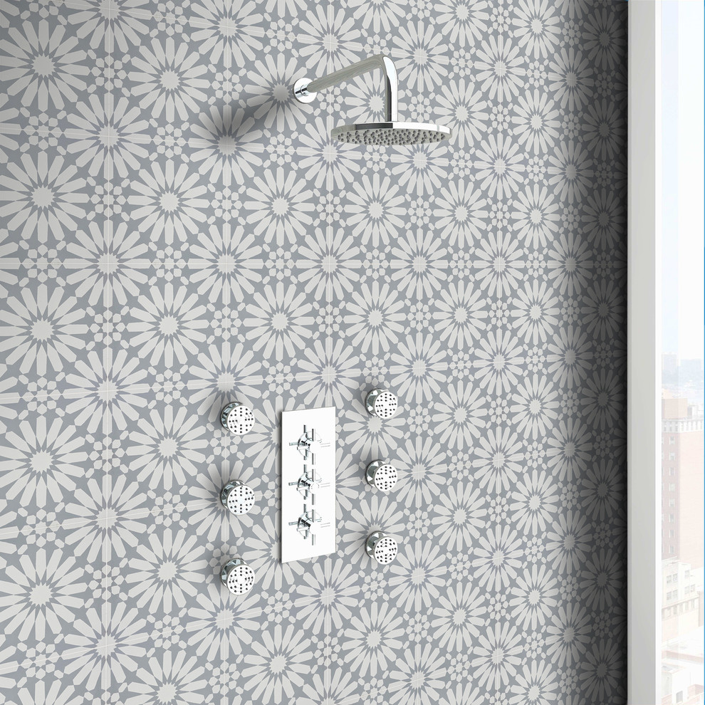 8"x8" Alhambra Handmade Cement Tile, White/Gray, Set of 12 ...