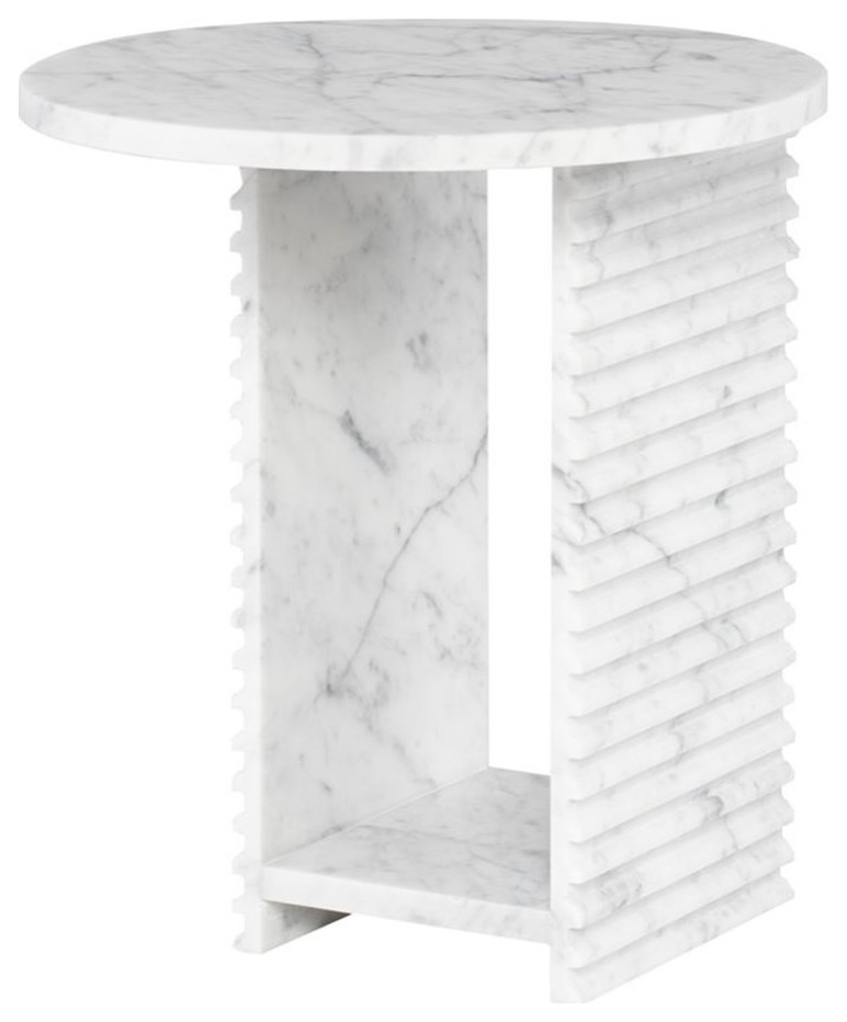 Nuevo Mya Contemporary Marble Stone Side Table in Honed Bianco White ...
