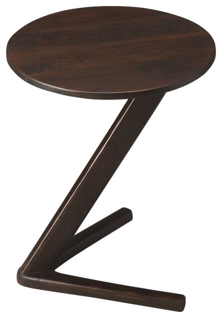 20" Dark Brown Solid Wood Angled Pedestal Round End Table ...