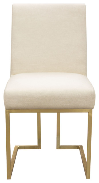 Set of, 2 Skyline Dining Chairs, Cream Fabric With Polished Gold Metal ...