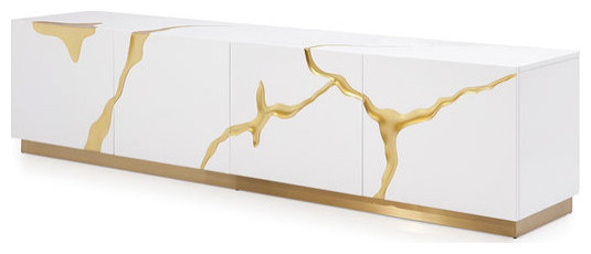 Liesl Modern White and Gold TV Stand - Modern - Entertainment Centers ...