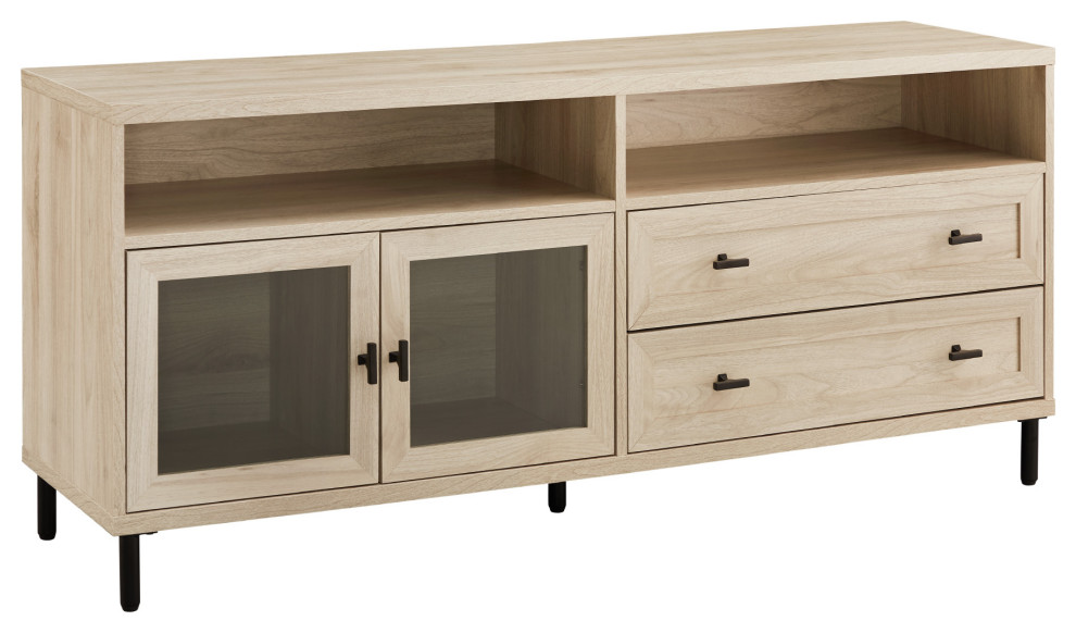 Contemporary 2-Drawer Glass Door TV Console for TVs up to 60 ...