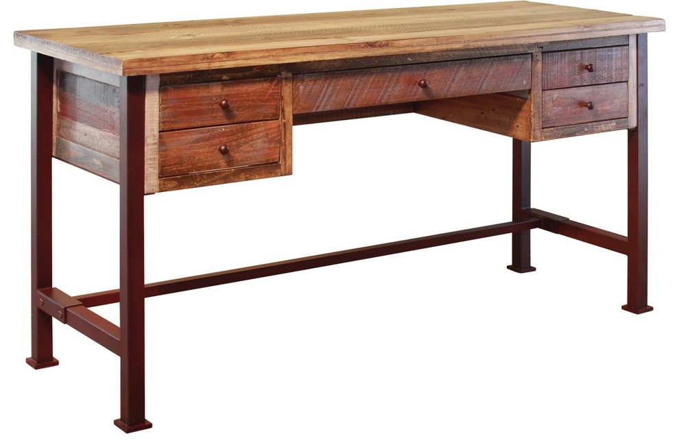 Bayshore Rustic Style 5-Drawer Writing Desk, Library Table - Rustic ...