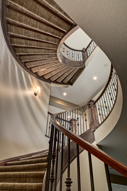 Stunning Spiral Staircase in Custom Home - Staircase - Calgary - by ...