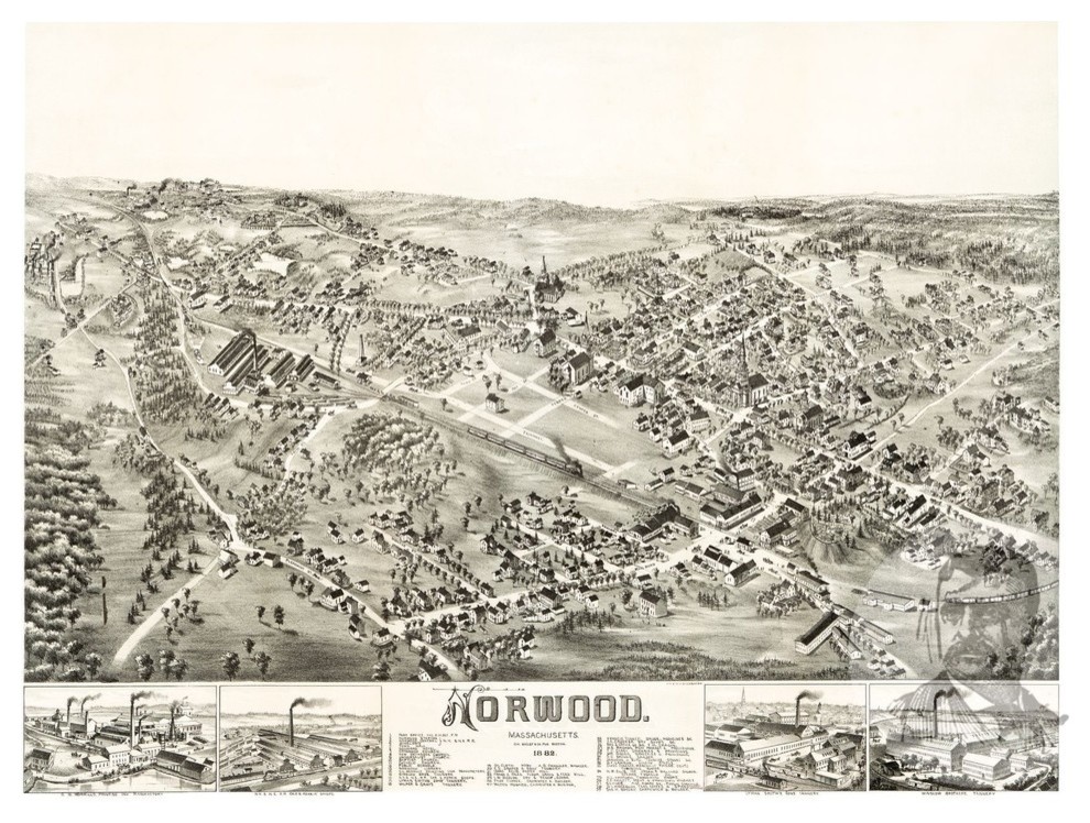 Old Map of Norwood Massachusetts 1882, Vintage Map Art Print, 24"x36 ...
