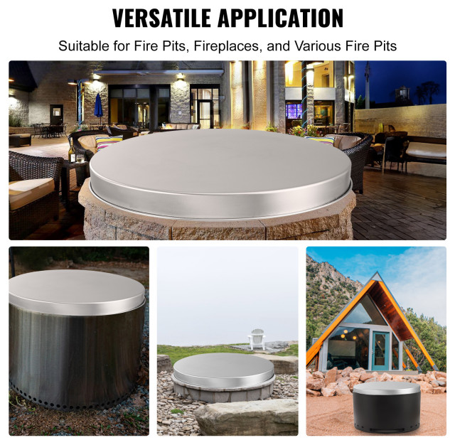 VEVOR 27" Heavy Duty Round Fire Ring Cover Lid Spark Screen Outdoor ...