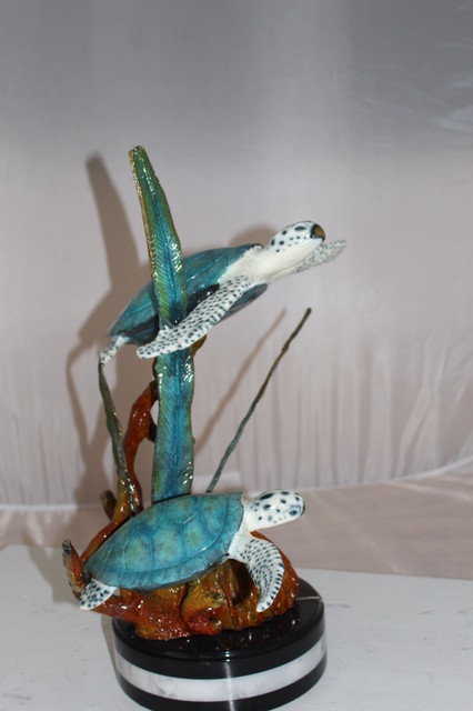 Two Sea Turtles Swimming Bronze Statue - Size: 17"L x 9"W x 20"H ...