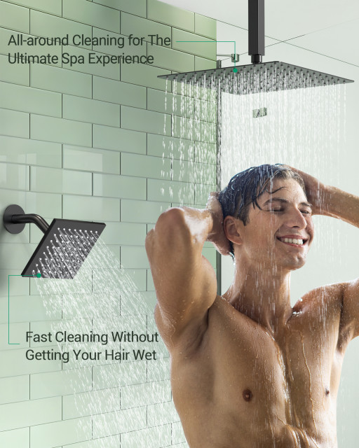 Thermostatic Ceiling Mount Rainfall Dual Shower Head Shower System, 16 ...