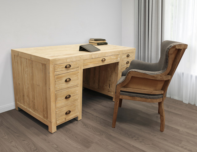 Manhattan Beach 2-Piece Office Set, 12-Drawer Desk and Grey Arm Chair ...