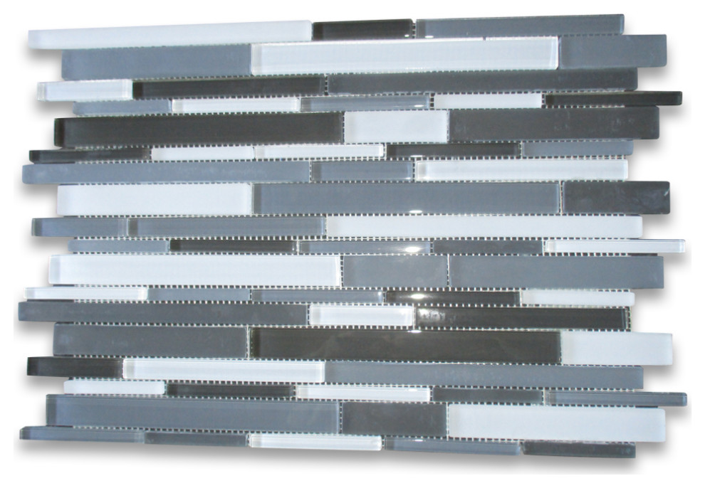Glass Mosaic Tile Grey Blends Glass Random Strip Modern Brick Tile, 1 ...