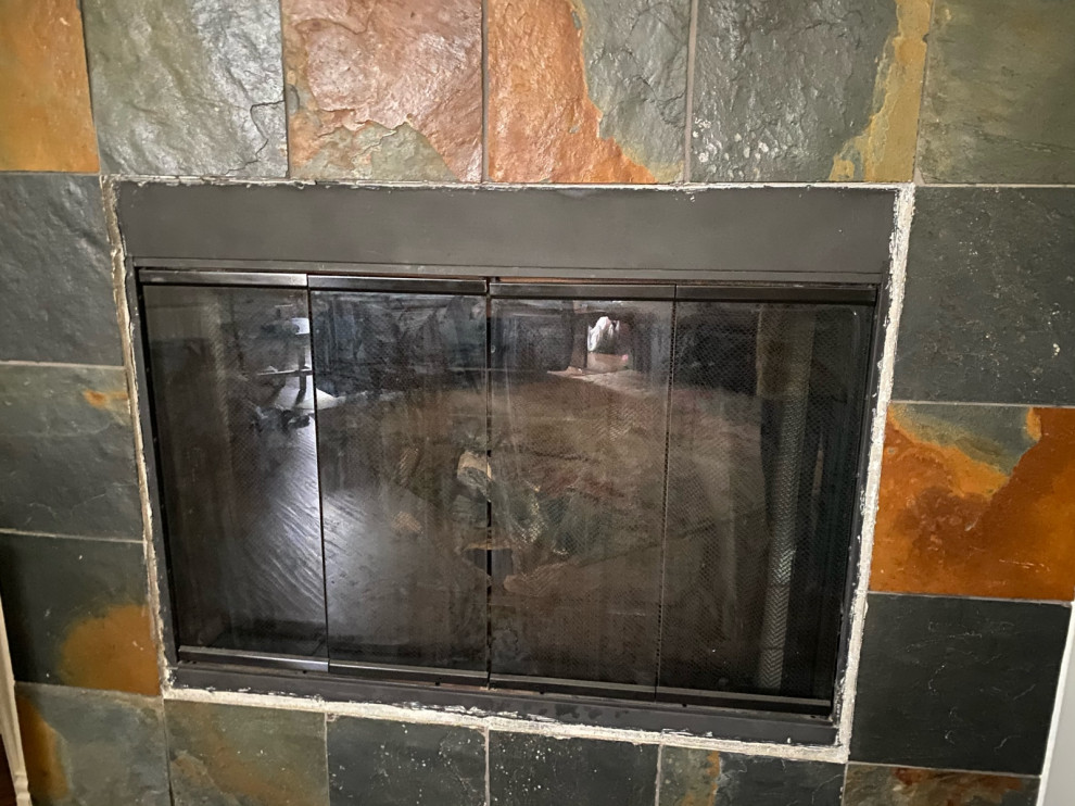 Tile edge around fireplace box