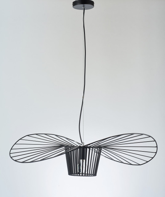 Single Pendant Black Iron Wire "Hat" Shaped Light Fixture ...