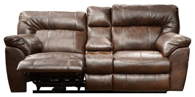 Catnapper Nolan Reclining Console Loveseat in Brown Faux Leather ...