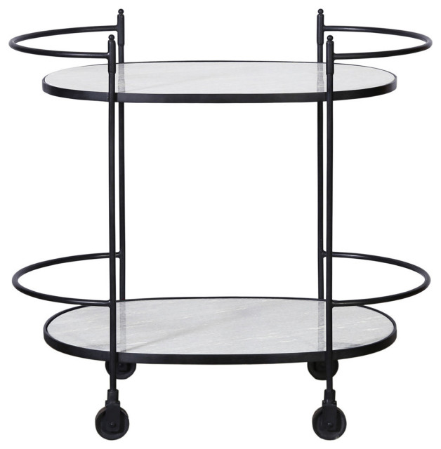 Oval Iron & Marble Caster Bar Cart - Midcentury - Bar Carts - by Design ...
