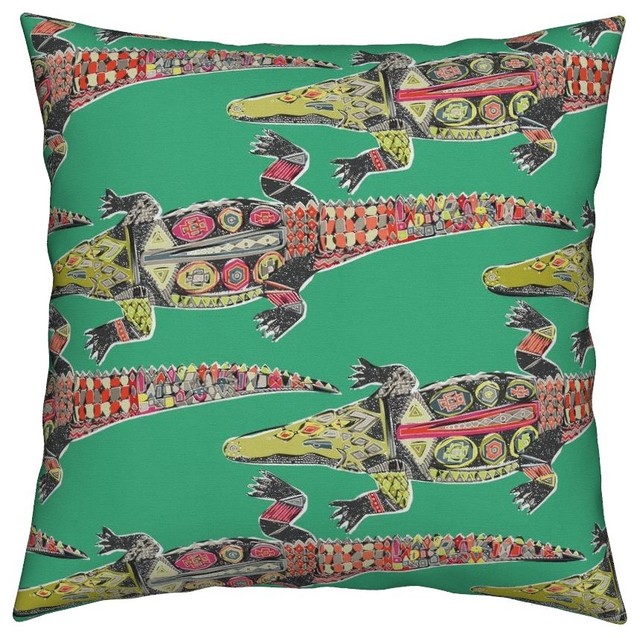 Croc Crocodile Green Tribal Aztec Geometric Throw Pillow - Southwestern ...