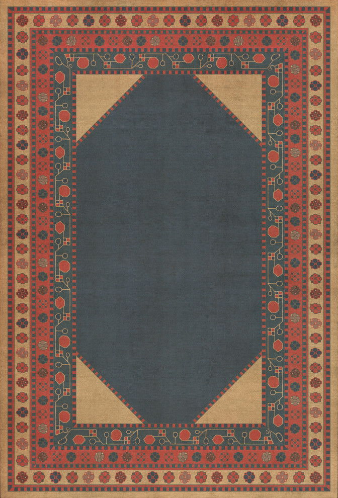 Persian Bazaar Lombalo, Kohar 38x56 Vintage Vinyl Floorcloth, Blue/Red ...