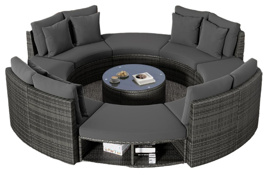 9 Pieces Modern Patio Set, Circular Design With Free Combination ...