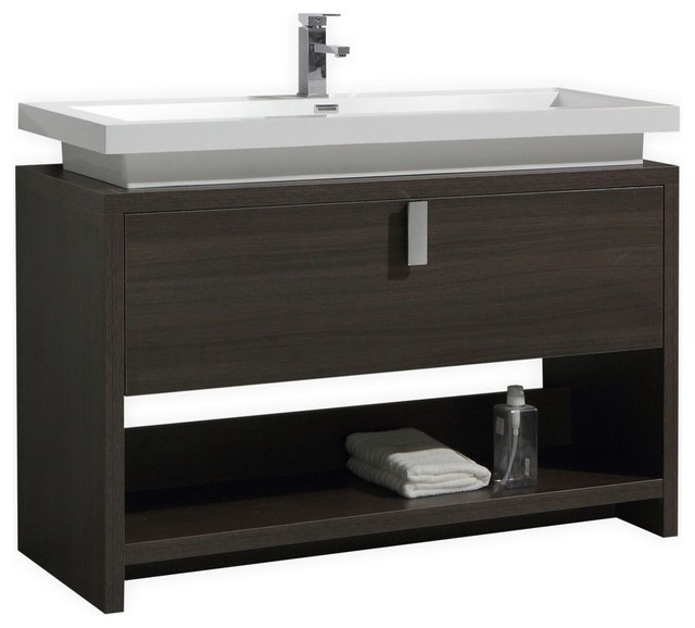 Levi 48" Bathroom Vanity With Cubby Hole, Havana Oak - Transitional ...