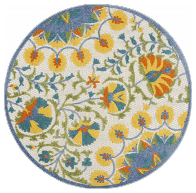 5' Round Multi Medallion Indoor Outdoor Area Rug, 5'3"xRound ...