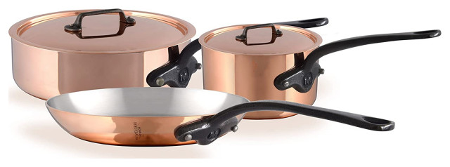 Mauviel M'150CI 1.5mm Copper 5-Piece Cookware Set With Cast Iron ...