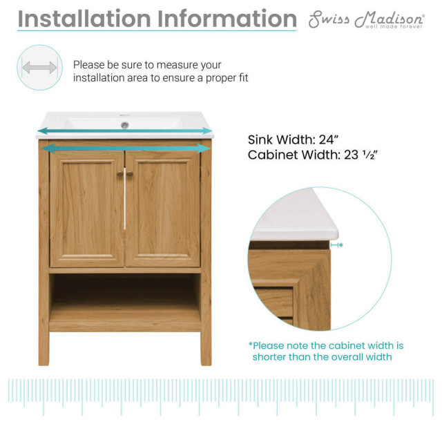 Chateau 24" Bathroom Vanity, Natural Oak, 24 x 24 - Transitional ...