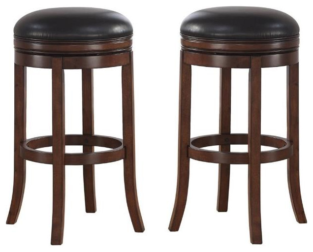 Home Square 2 Piece Extra Tall Wood Bar Stool Set in Brown Walnut and ...