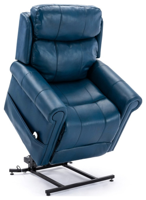 Bowery Hill Transitional Faux Leather Lift Chair with Massage in Navy ...