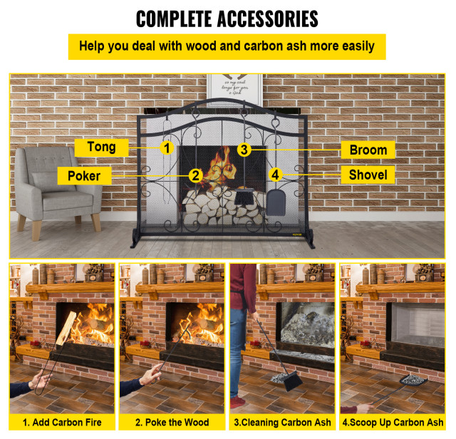 VEVOR Fireplace Screen Fire Guard Screen Heavy Duty Iron Fire Screen ...