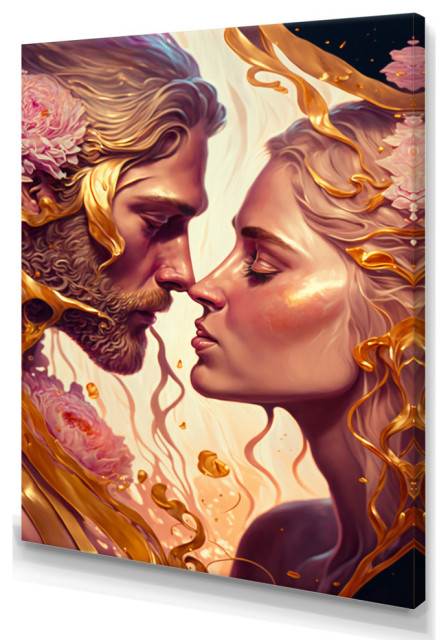 Gold And Pink Couple Kissing Art Canvas, 12x20 - Contemporary - Prints ...
