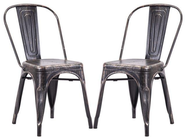 High Back Steel Stackable Metal Dining Chair, Golden Black, Set of 2 ...