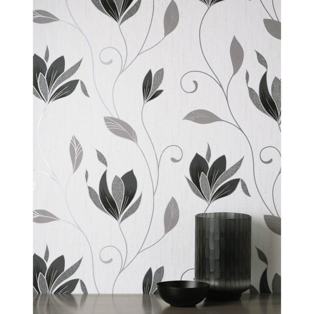 Synergy Black Floral Wallpaper, Swatch - Contemporary - Wallpaper - by ...