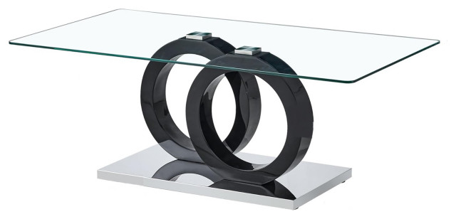 Modern Coffee Table, Circular Accented Base With Rectangular Glass Top ...