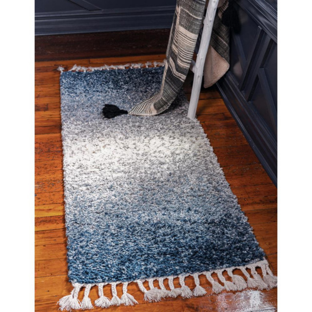 Rug Unique Loom Hygge Shag Blue Runner 2'2x6'0 - Contemporary - Hall ...