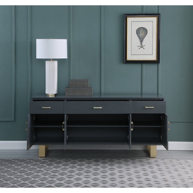 Modern Sideboard, Spacious Cabinets & Drawers With Golden Hardware ...