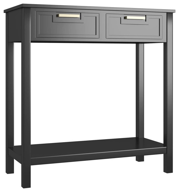 Console Sofa Table, 2-Drawers and Bottom Shelf with Solid Wood Legs ...