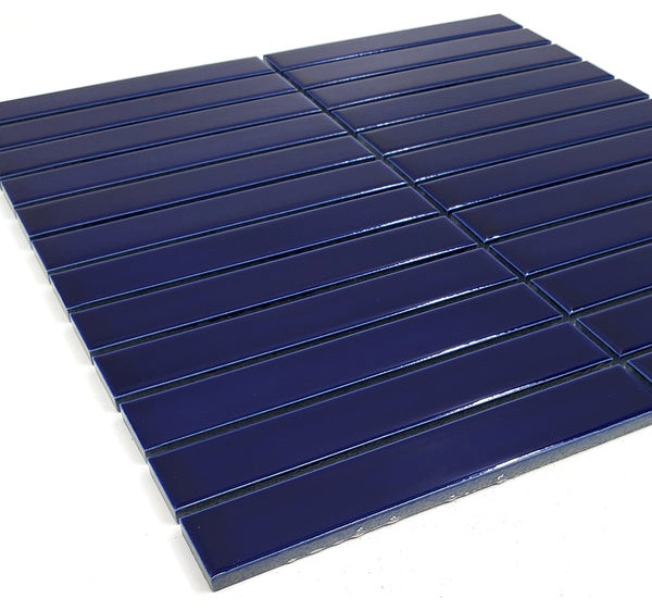 Gio Cobalt Blue Glossy 1" X 6" Stacked Linear Porcelain Mosaic Tile, 1 ...