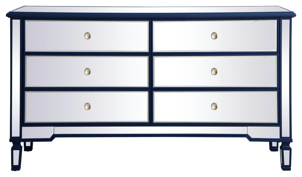 60" Mirrored 6 Drawer Chest, Blue - Contemporary - Dressers - by ...
