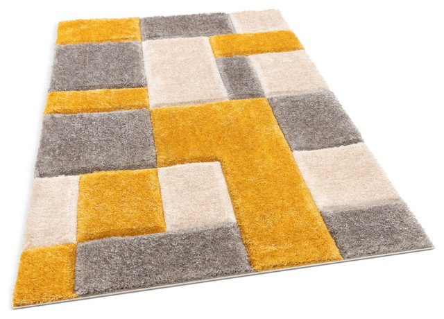 Well Woven San Francisco Escondido Modern Geometric Squares Yellow Shag ...