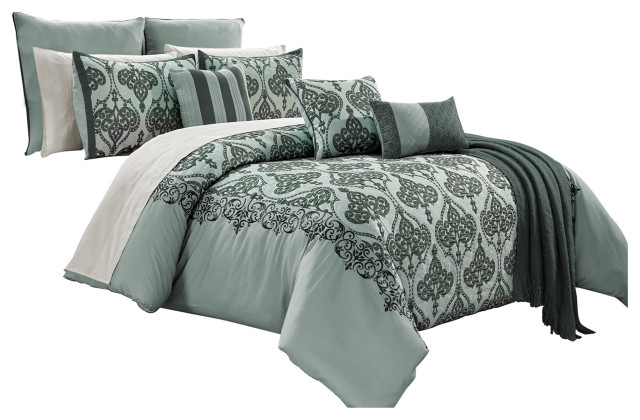 14 Piece Queen Polyester Comforter Set with Jacquard Print Design ...