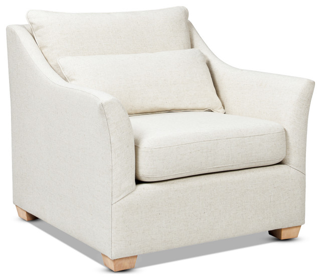 Ada 38" Flared Arm Contemporary Armchair with Lumbar Pillow, Flax White ...
