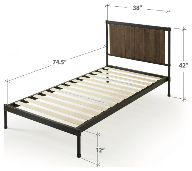 Modern Industrial Platform Bed, Metal Frame With Grooved Brown ...